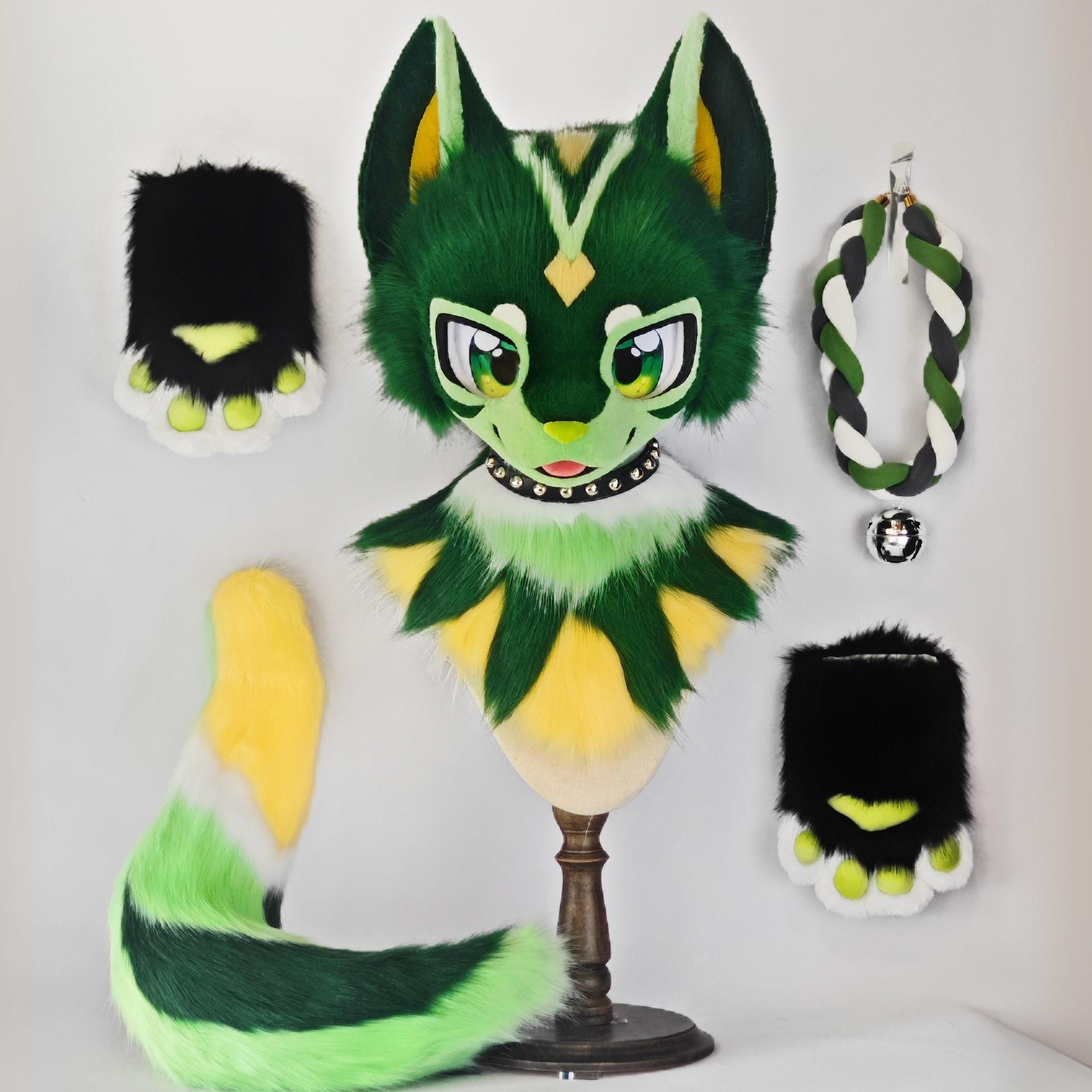Green colorblock fox Kemono Head Fursuit(gift tail+handpaws) – Meow ...
