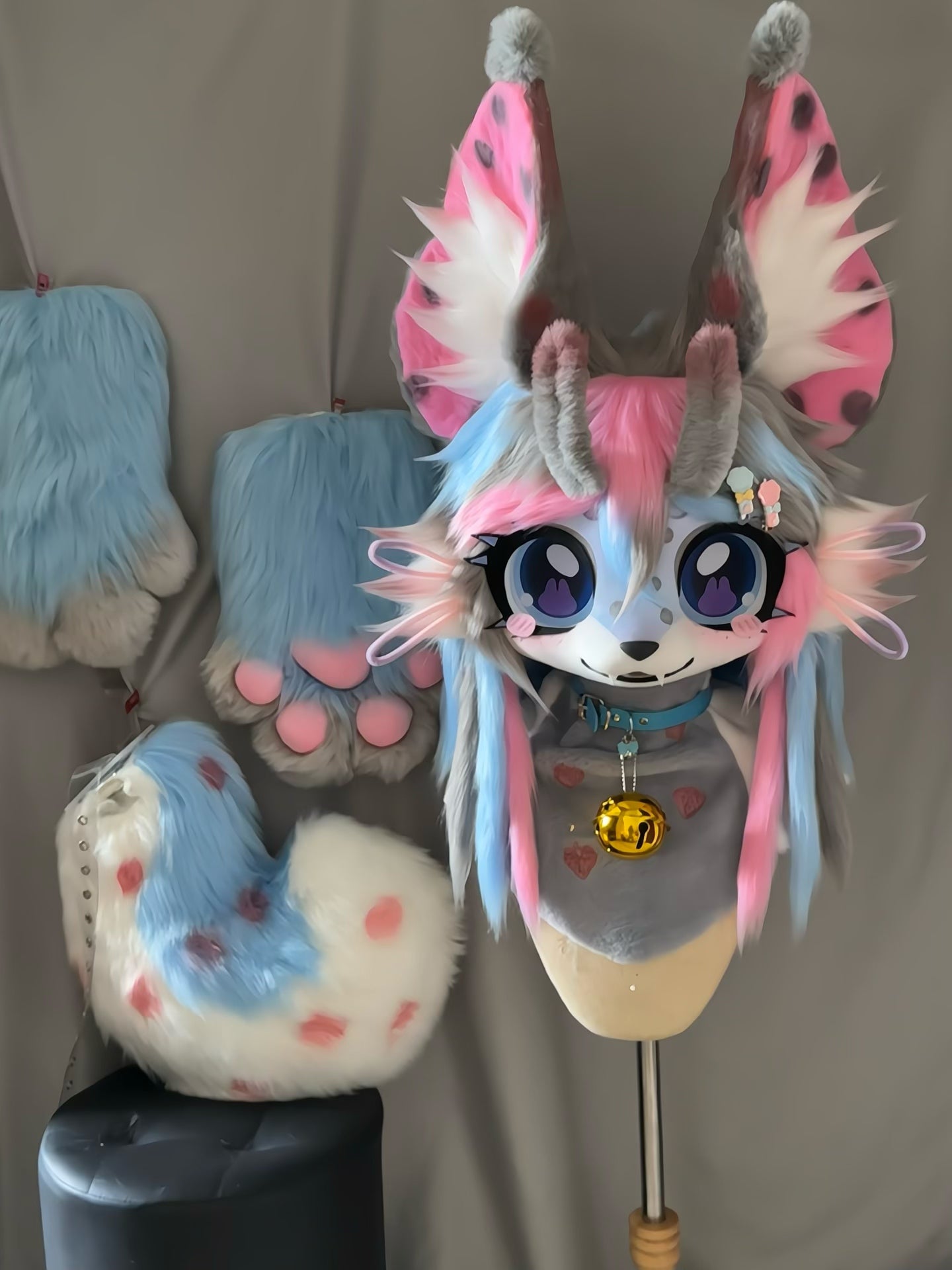 Pink Spot Moth Kemono Head Fursuit (Gift Handpaws+Tail) – Meow Fursuits