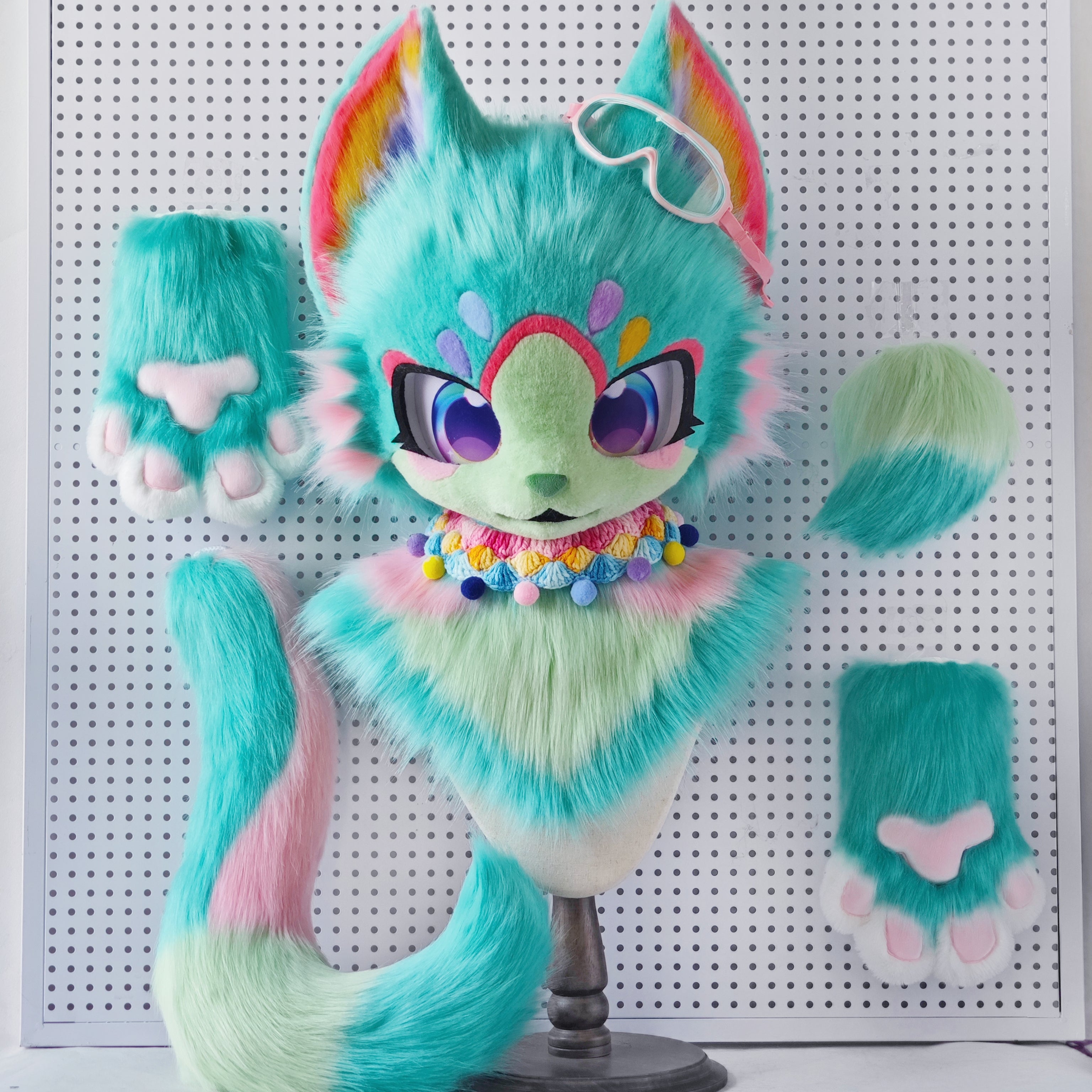 Rainbow Kitten Kemono Head Fursuit (Gift Handpaws+2Tail) – Meow Fursuits